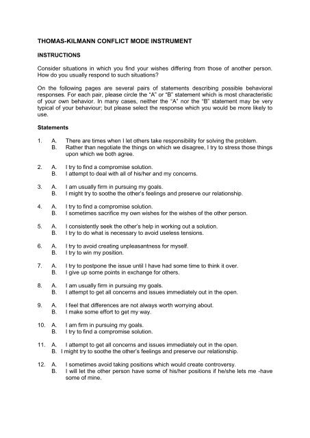 THOMAS-KILMANN CONFLICT MODE INSTRUMENT - Kruiskerk