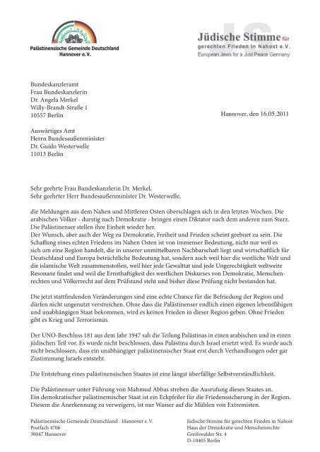 Sehr geehrte Frau Bundeskanzlerin Dr. Merkel, Sehr geehrter Herr ...