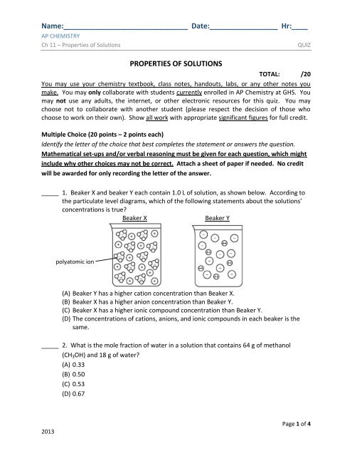 Ch 11 QUIZ - AP Chemistry