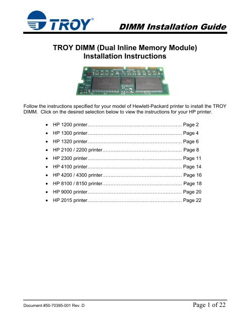Font DIMM Kit Installation Guide - Troy Group, Inc.