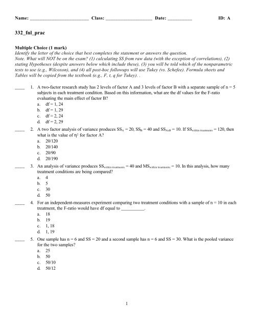 ExamView Pro - 332_fnl_prac.tst - the Psychology Portal