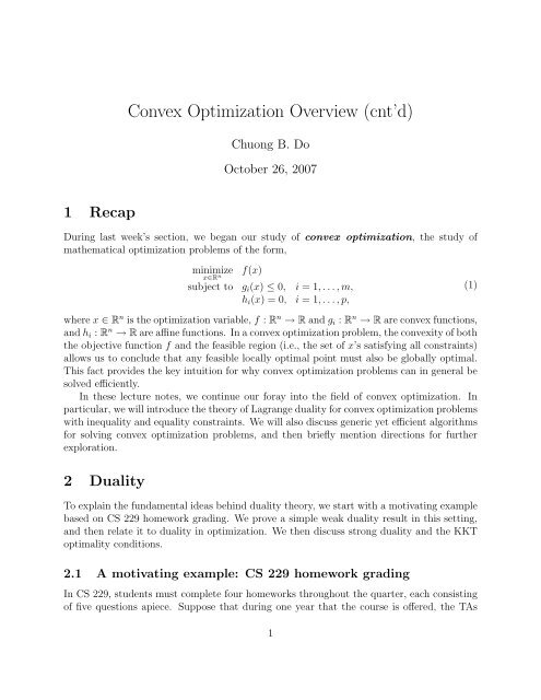 Convex Optimization Overview (cnt'd)