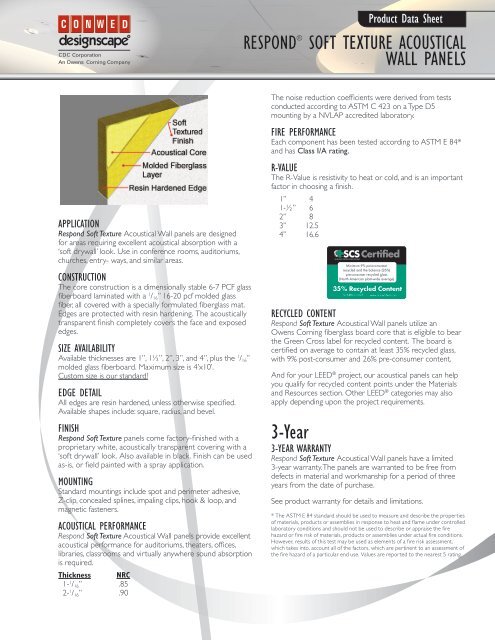 RespondÂ® Soft Texture Acoustical Wall Panels - Conwed ...