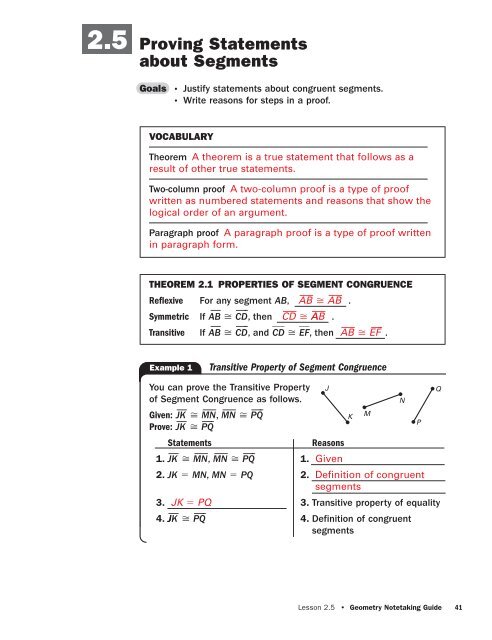 2.5 Proving Statements about Segments