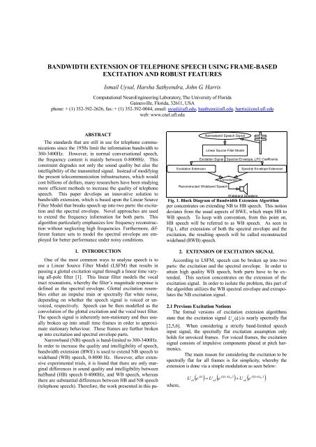 bandwidth extension of telephone speech using frame-based ...