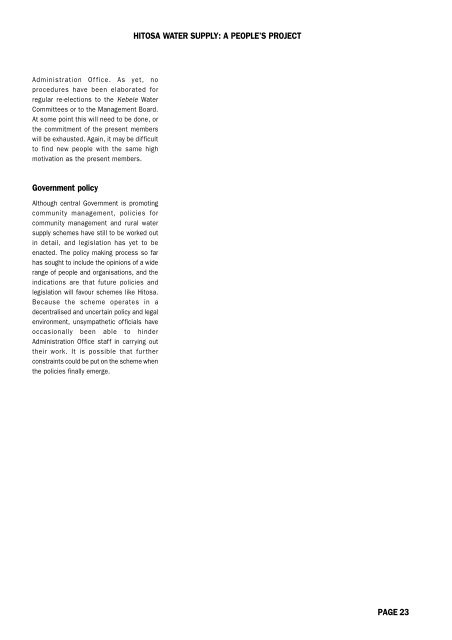 HITOSA WATER SUPPLY: A PE