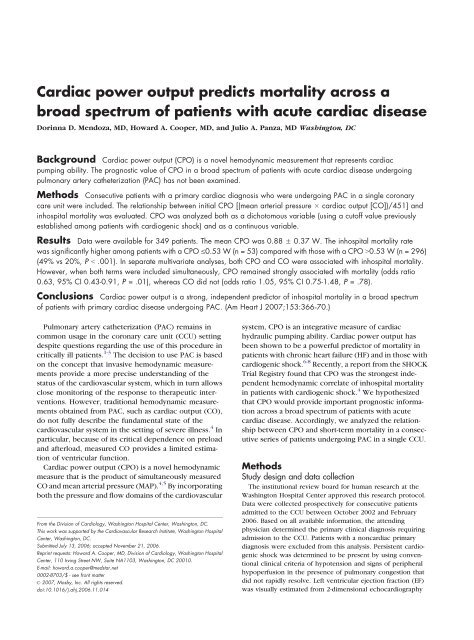 Cardiac power output predicts mortality across a broad spectrum of ...