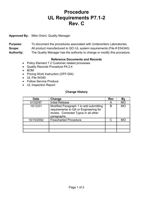 Procedure UL Requirements P7.1-2 Rev. C - Quality Coils