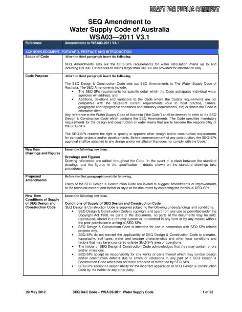SEQ Amendment to Water Supply Code of Australia WSA03—2011 ...