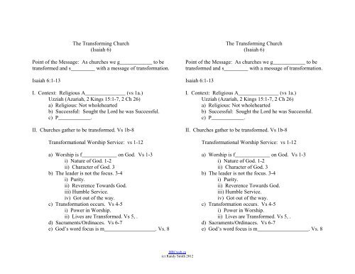 Isaiah Series Part 1 Sermon Outline Worksheet