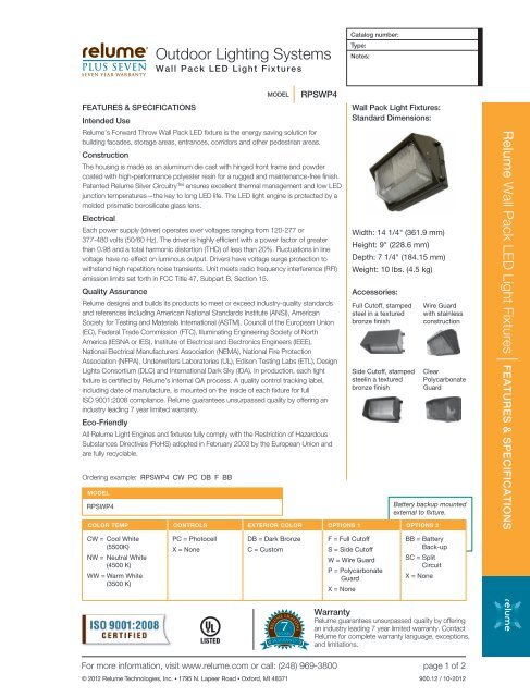 Relume Wall Pack Light Fixture - RPSWP4 - Relume Technologies