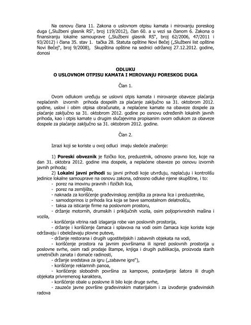 Odluka o uslovnom otpisu kamata i mirovanju poreskog duga