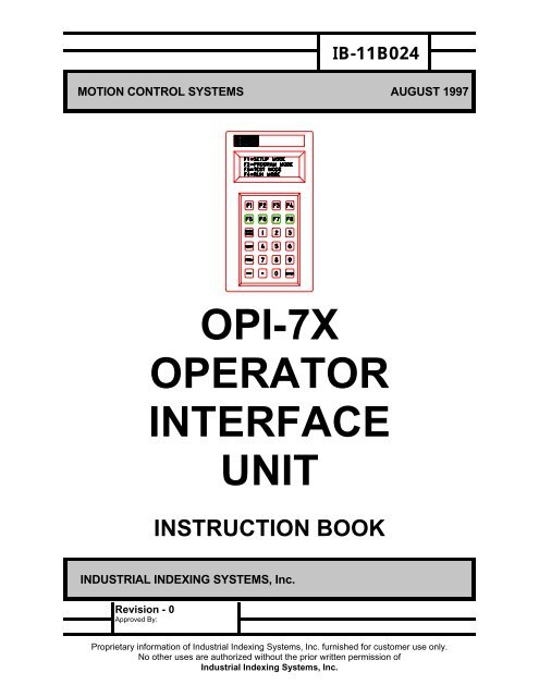OPI-7X OPERATOR INTERFACE UNIT - Industrial Indexing Systems