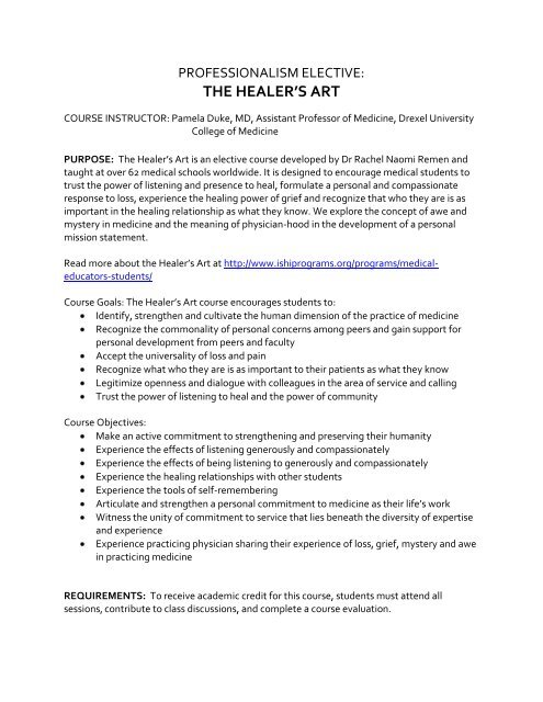 the healer's art - Drexel University College of Medicine-Webcampus