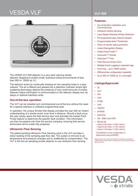 VESDA VLF 500 Data Sheet - Xtralis