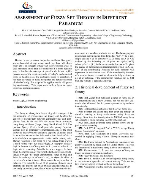 assessment of fuzzy set theory in different paradigm - ijater
