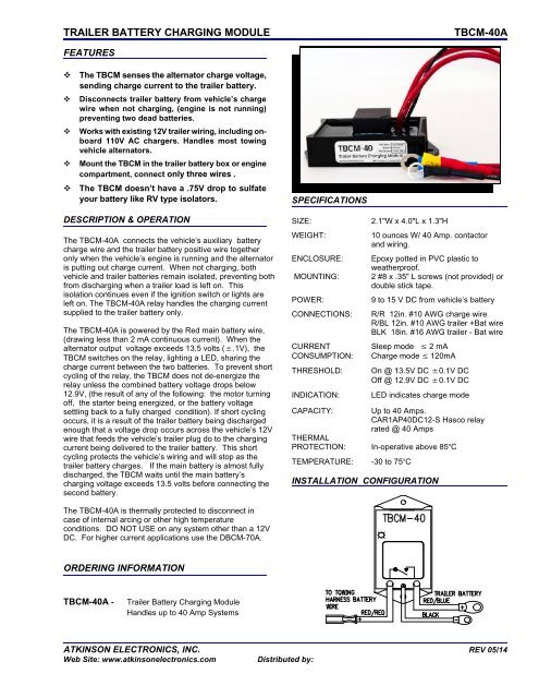 trailer battery charging module tbcm-40a - Atkinson Electronics Inc