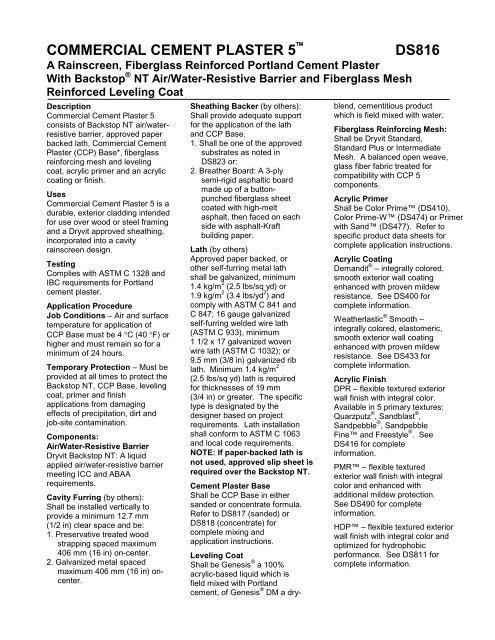 Commercial Cement Plaster (CCP) 5 Data Sheet ... - Dryvit