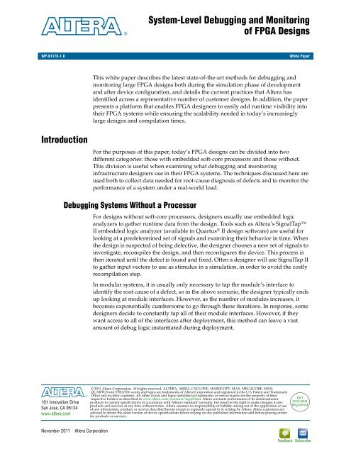 System-Level Debugging and Monitoring of FPGA Designs - Altera