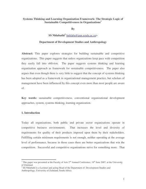 1 Systems Thinking and Learning Organization Framework: The ...