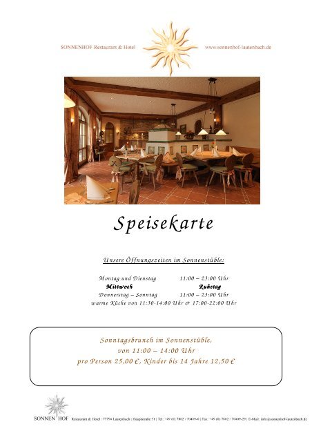 Speisekarte Unsere Öffnungszeiten im Sonnenstüble - Sonnenhof Speisekarte Unsere Öffnungszeiten im Sonnenstüble - Sonnenhof