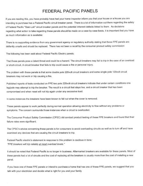 FEDERAL PACIFIC PANELS