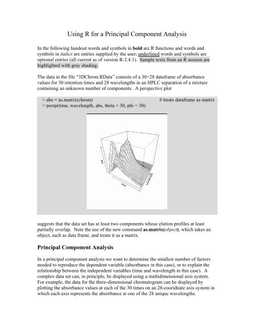 Using R for a Principal Component Analysis