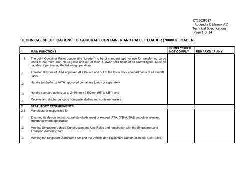 technical specifications for aircraft container and pallet loader - SATS