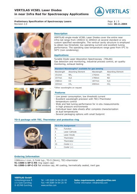 VERTILAS VCSEL Laser Diodes in near Infra Red ... - Vertilas GmbH
