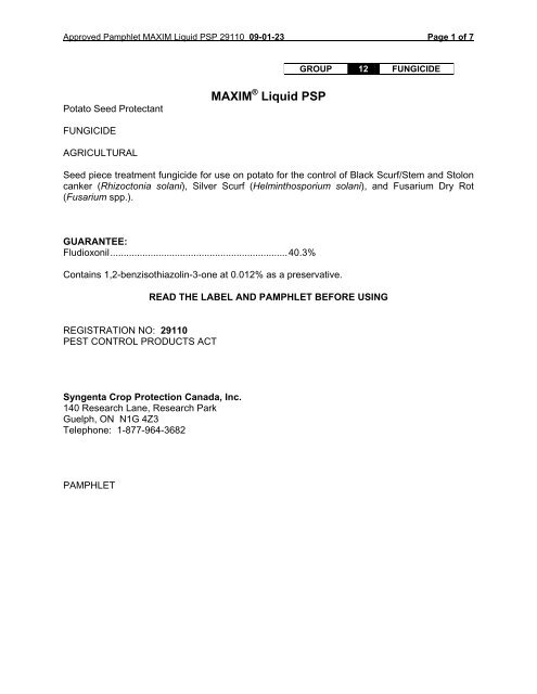 MAXIM 480FS - Syngenta Crop Protection