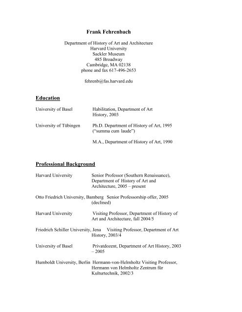 Frank Fehrenbach, Harvard University - iSites - Harvard University