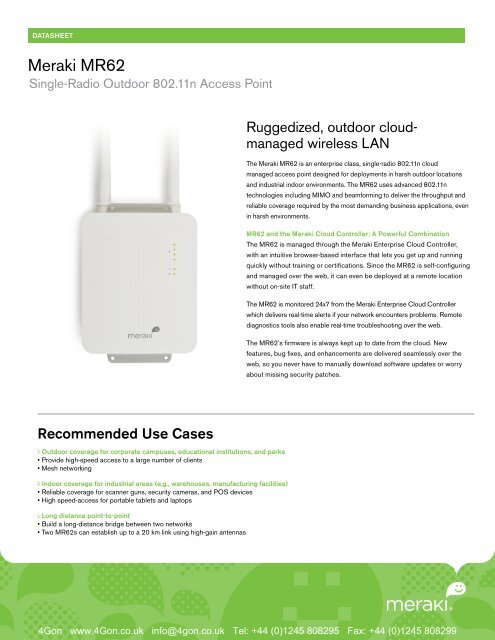 Meraki MR62 Datasheet (PDF) - 4Gon