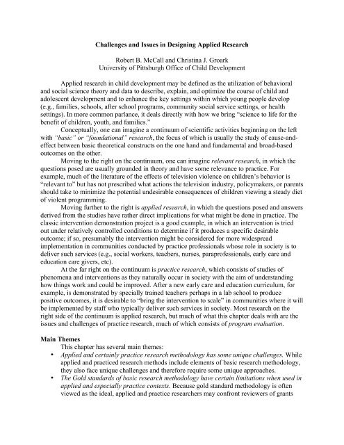 Challenges and Issues in Designing Applied Research Robert B ...
