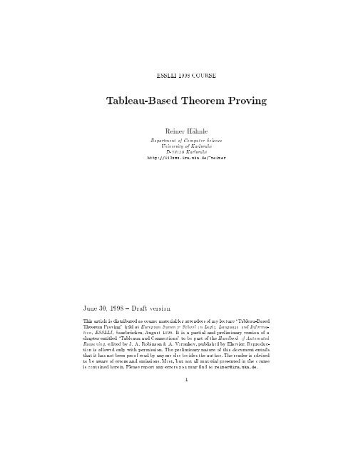 Tableau Based Theorem Proving