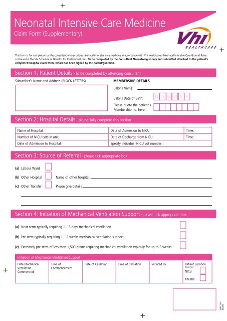 Neonatal Intensive Care Claim Form - Vhi