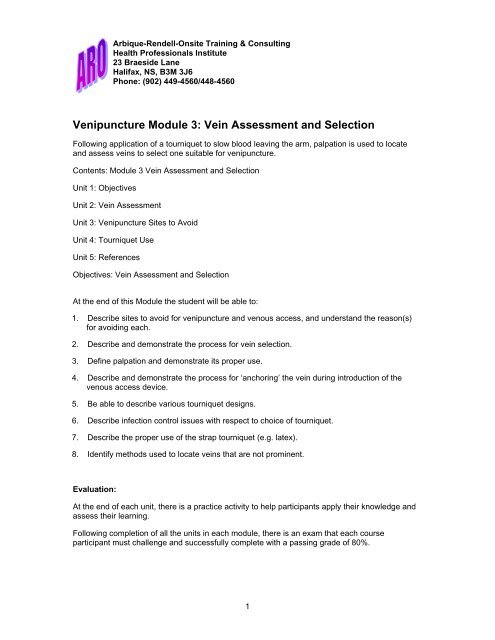 Venipuncture Module 3: Vein Assessment and Selection