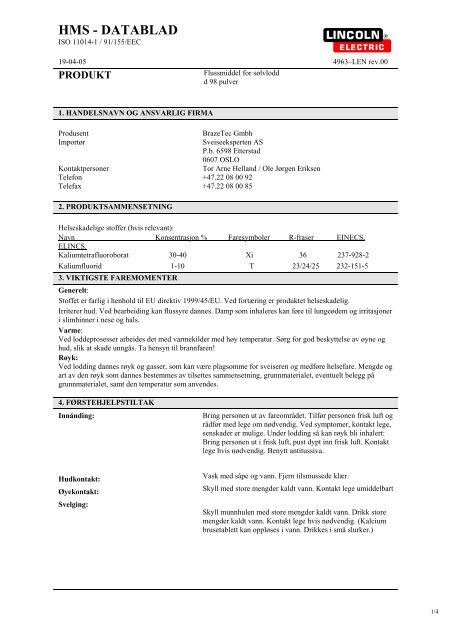 HMS - DATABLAD - Sveiseeksperten