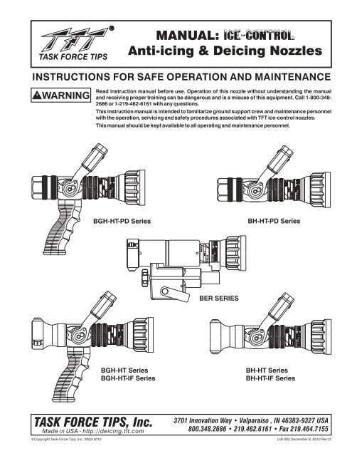 MANUAL: Anti-icing & Deicing Nozzles Ice-Control - Task Force Tips