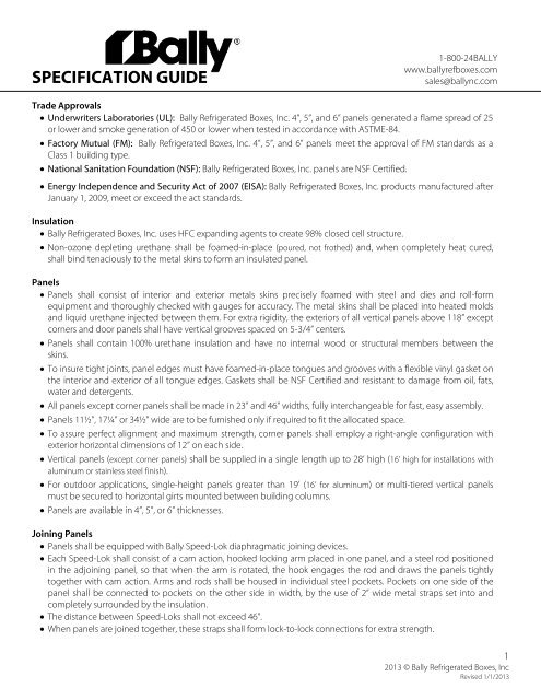 Specifications - Bally Refrigerated Boxes, Inc.
