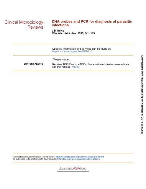 DNA Probes and PCR for Diagnosis of Parasitic Infections - Clinical ...