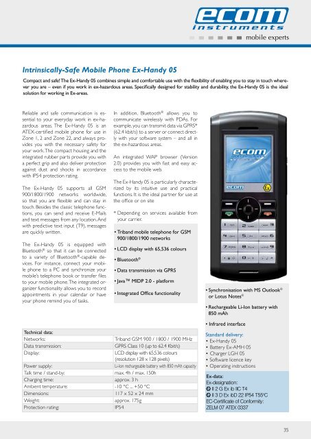 Intrinsically-Safe Mobile Phone Ex-Handy 05 - Atex Proof