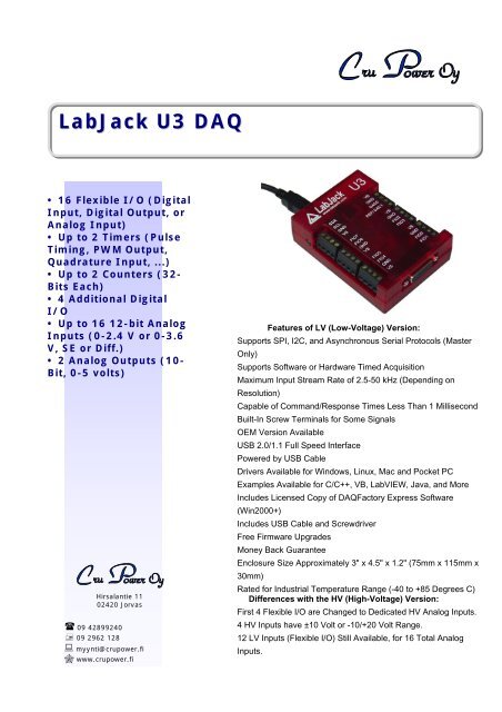 LabJack U3 DAQ - Cru Power Oy