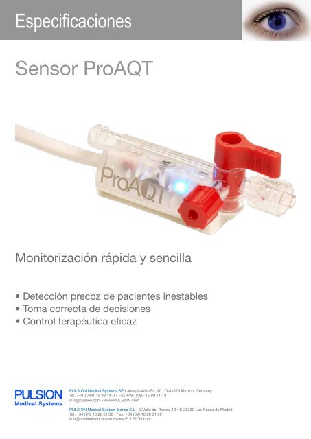 Especificaciones técnicas ProAQT - PULSION Medical Systems SE