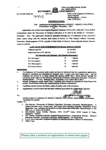 IT Repeaters Exam Application Form - Kuvempu University IT Repeaters Exam Application Form - Kuvempu University