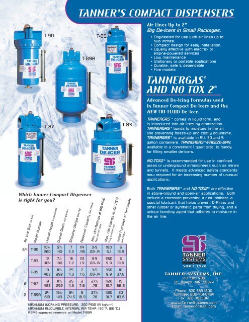 Tanner Product Line Brochure - Tanner Systems, Inc.