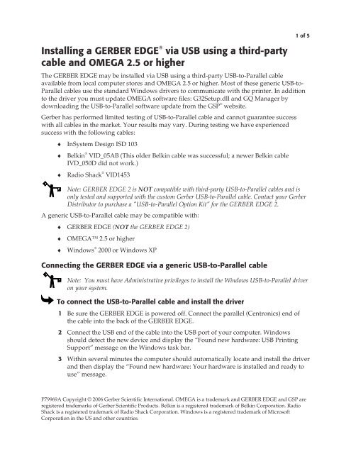 Installing a GERBER EDGE - Gerber Scientific Products