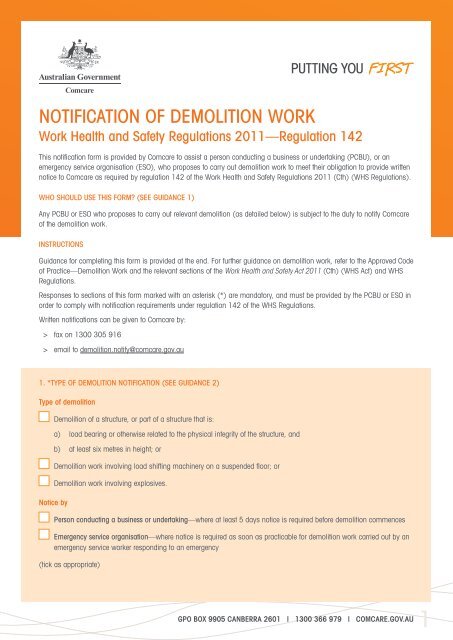 Notification of demolition work [PDF,151KB] - Comcare