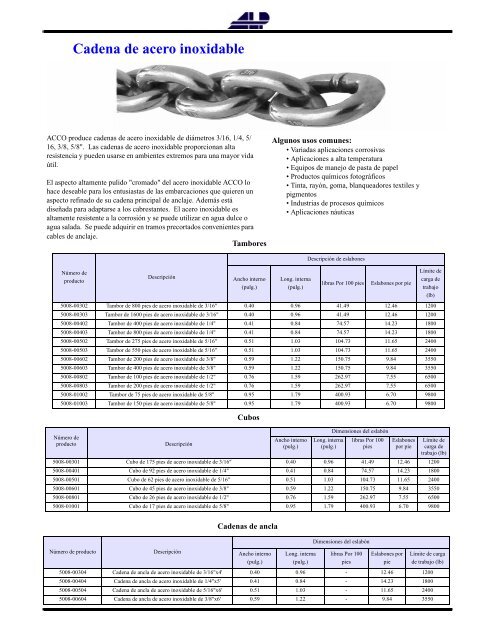 Cadena de acero inoxidable - ALP Industries Inc.