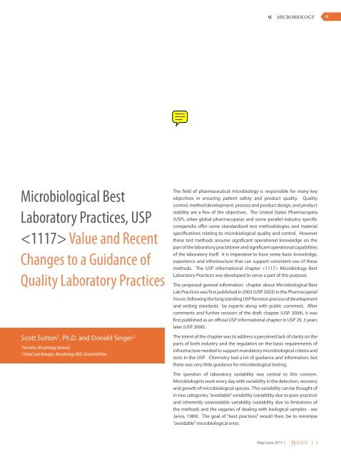 Microbiological Best Laboratory Practices, USP - The Microbiology ...