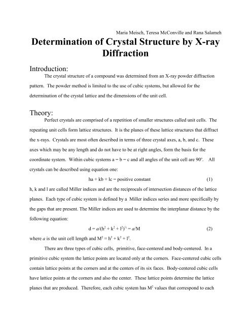 Determination of Crystal Structure by X-ray Diffraction